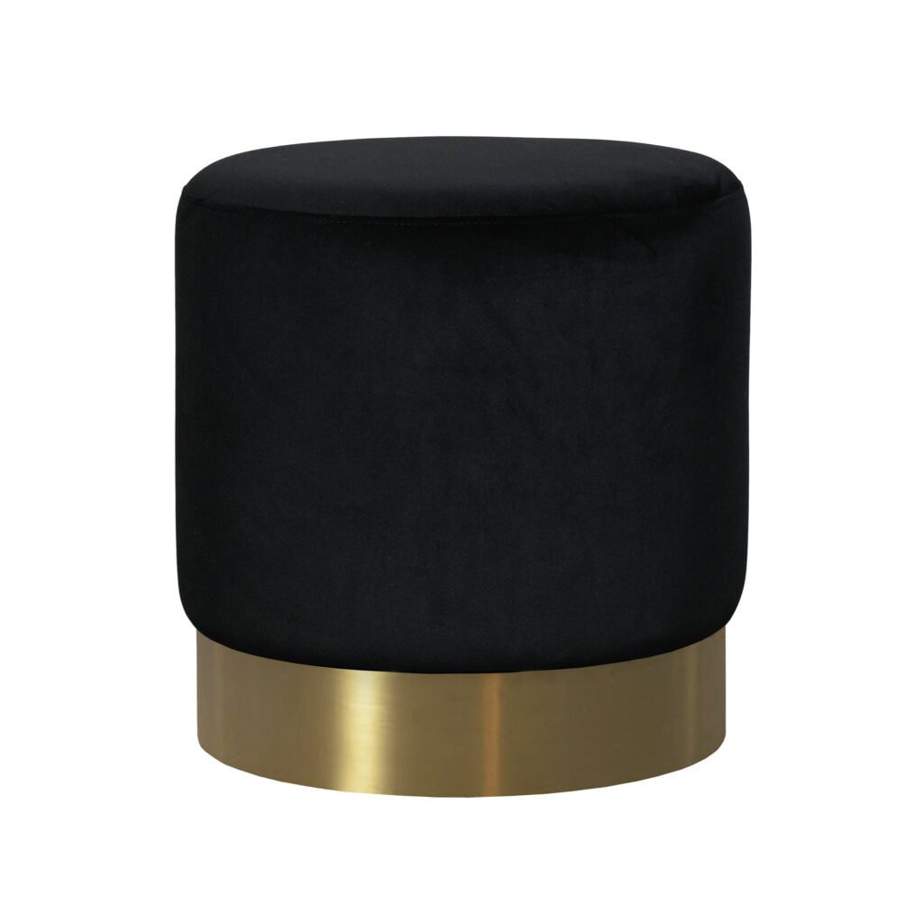 Round Black Velvet Ottoman