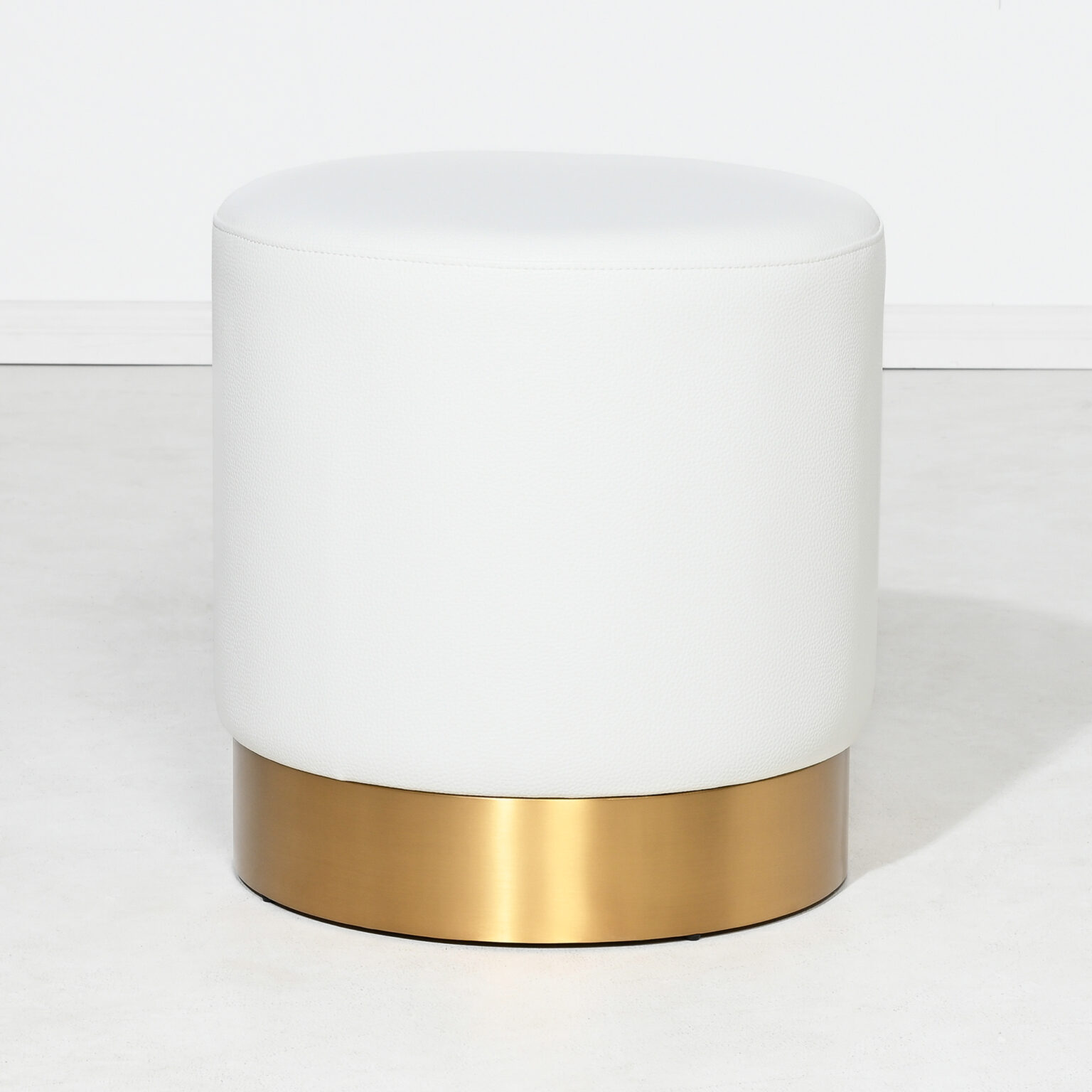 Round Beige Leather Ottoman