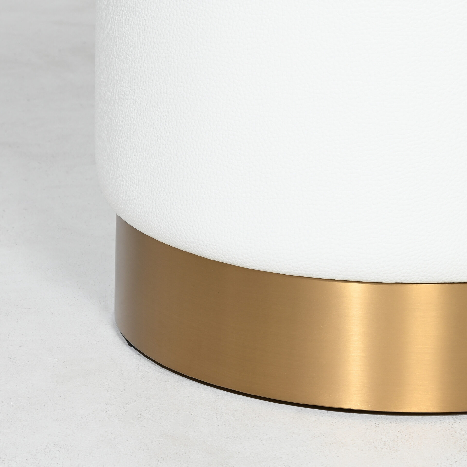 Round Beige Leather Ottoman