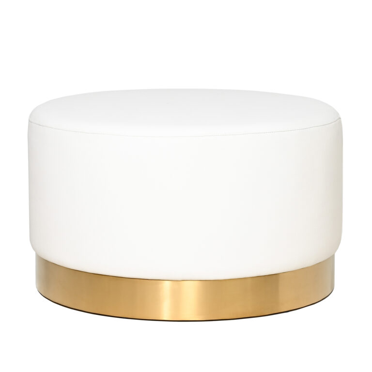 Round Beige Leather Ottoman