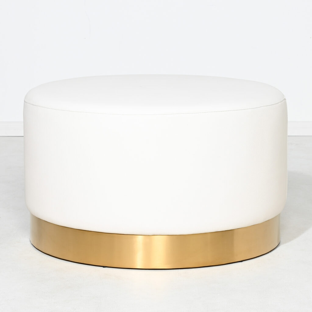 Round Beige Leather Ottoman
