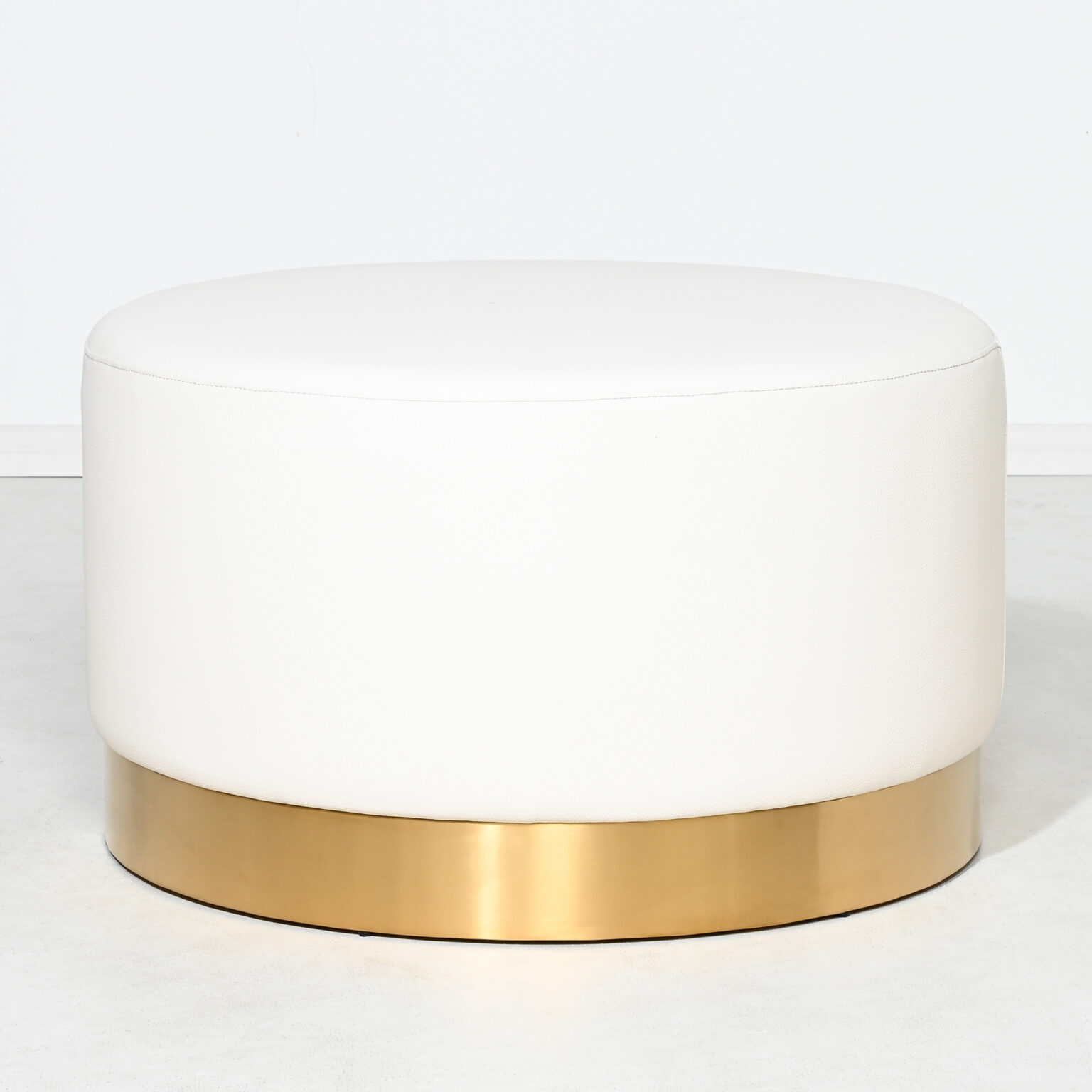 Round Beige Leather Ottoman