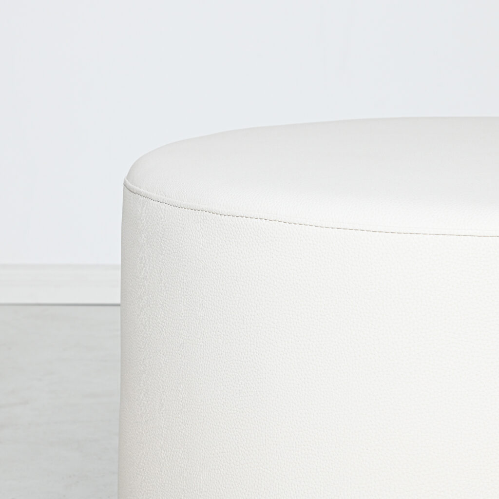 Round Beige Leather Ottoman