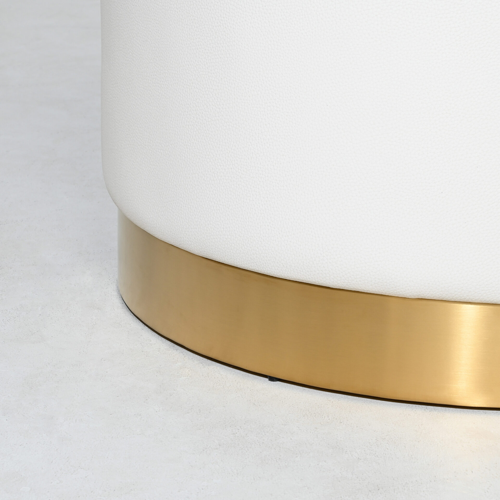 Round Beige Leather Ottoman