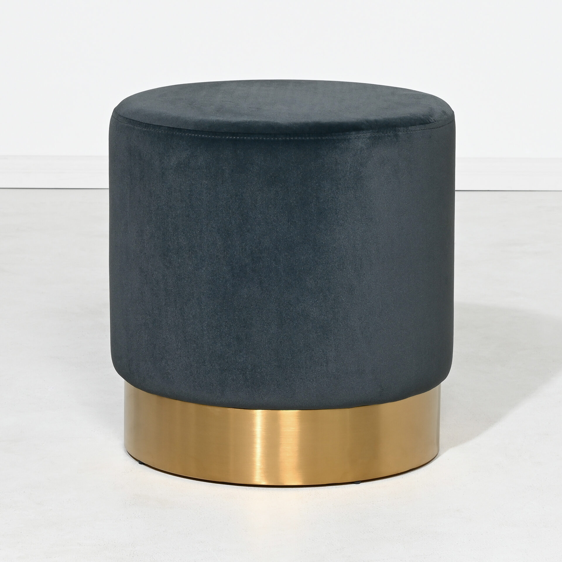 Round Grey Velvet Ottoman