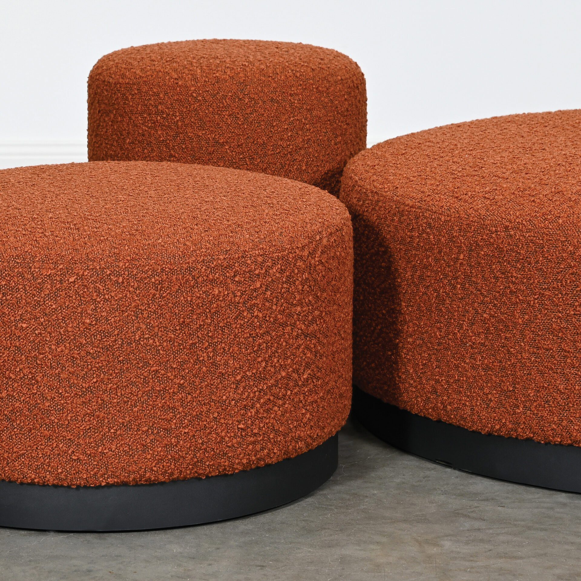 Round Red Boucle Ottoman