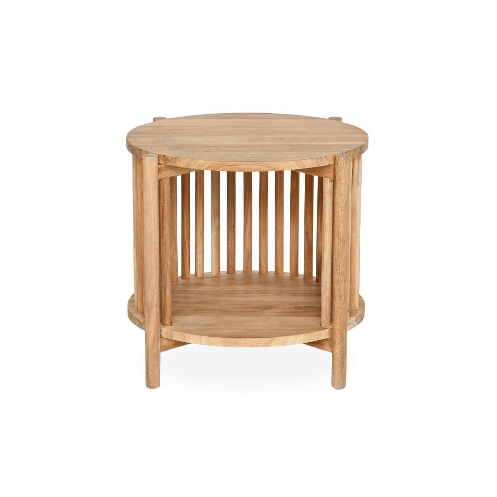 Natural wood round bedside table