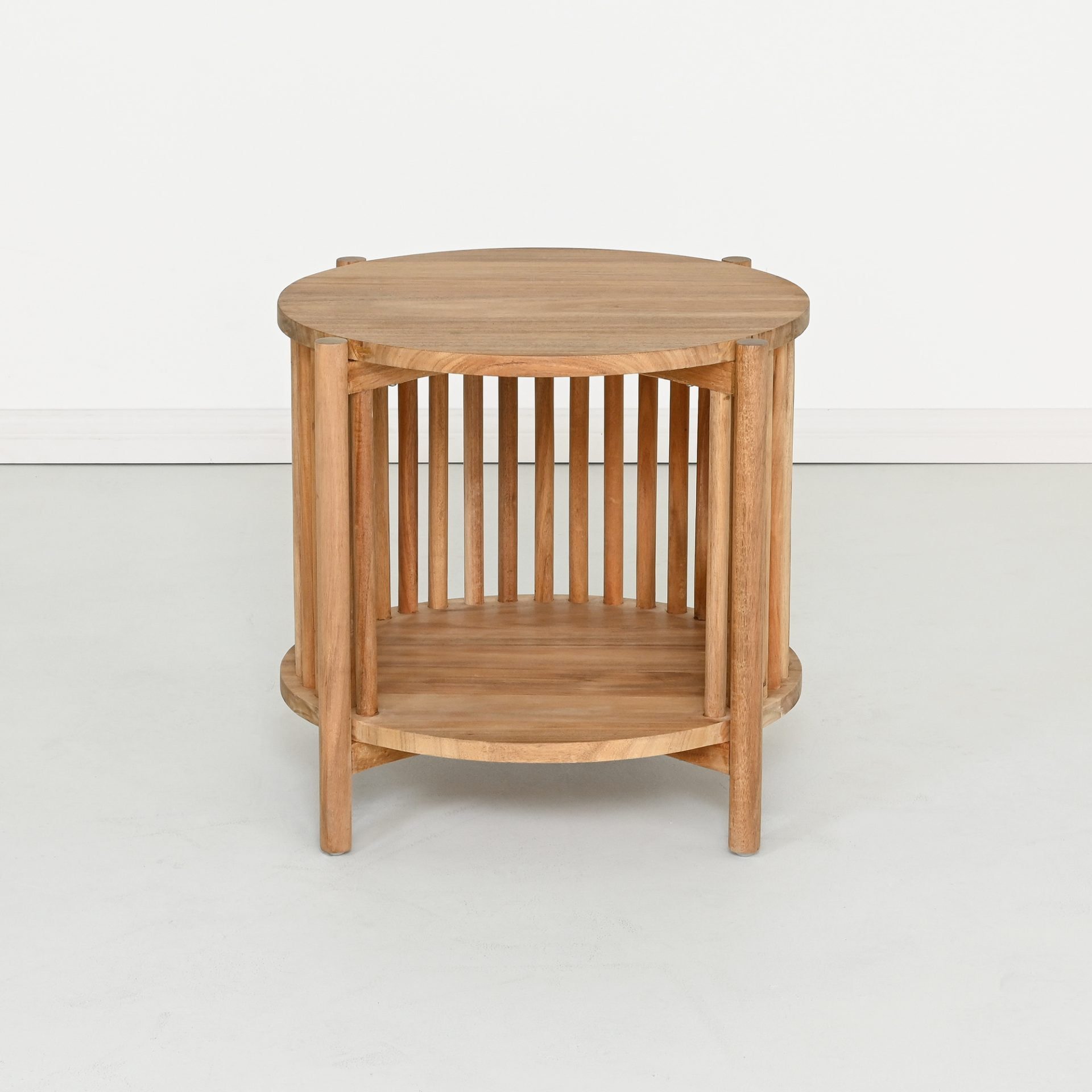 Natural wood round bedside table