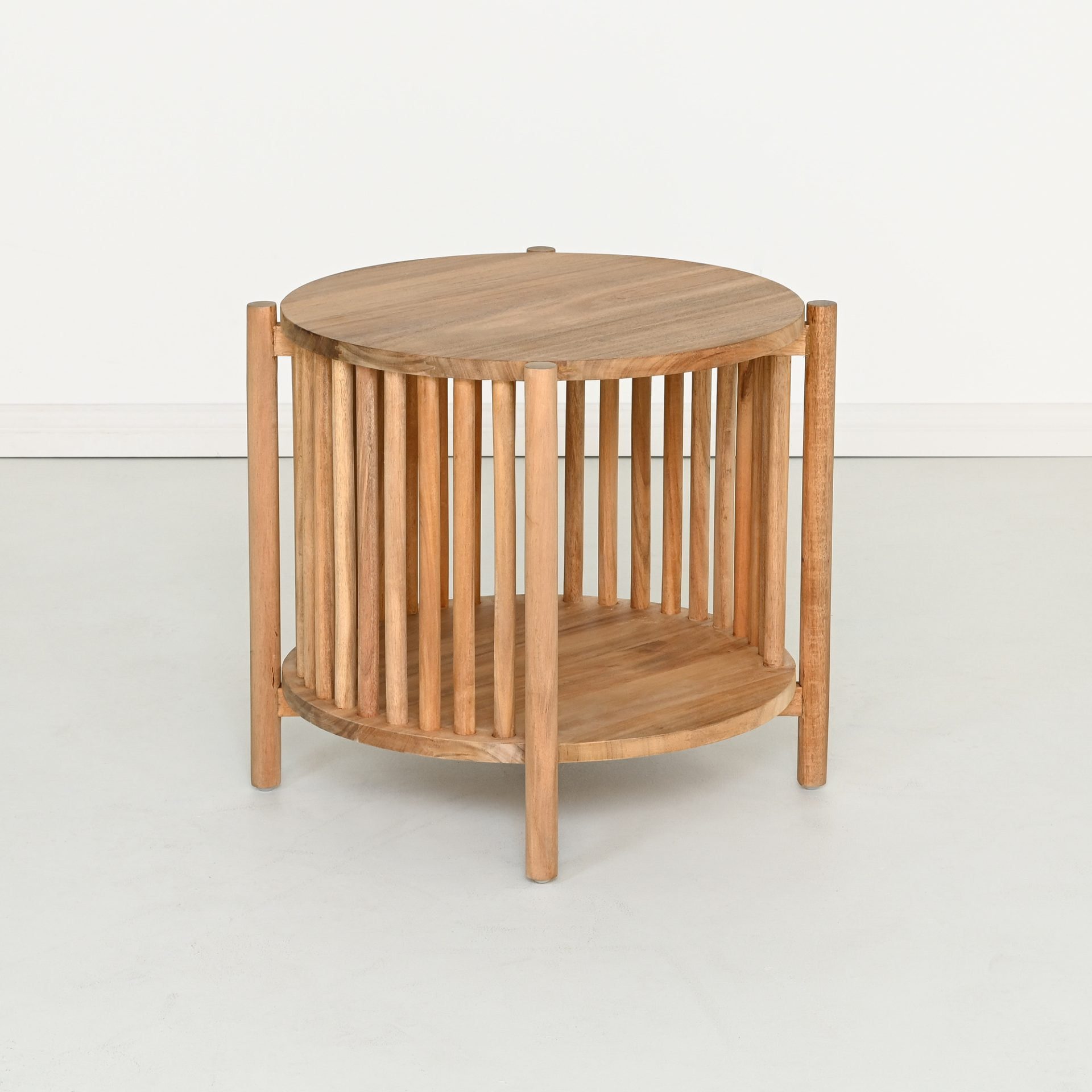 Natural wood round bedside table