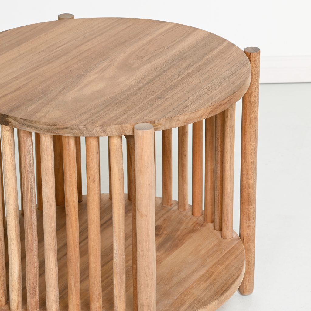 Natural wood round bedside table