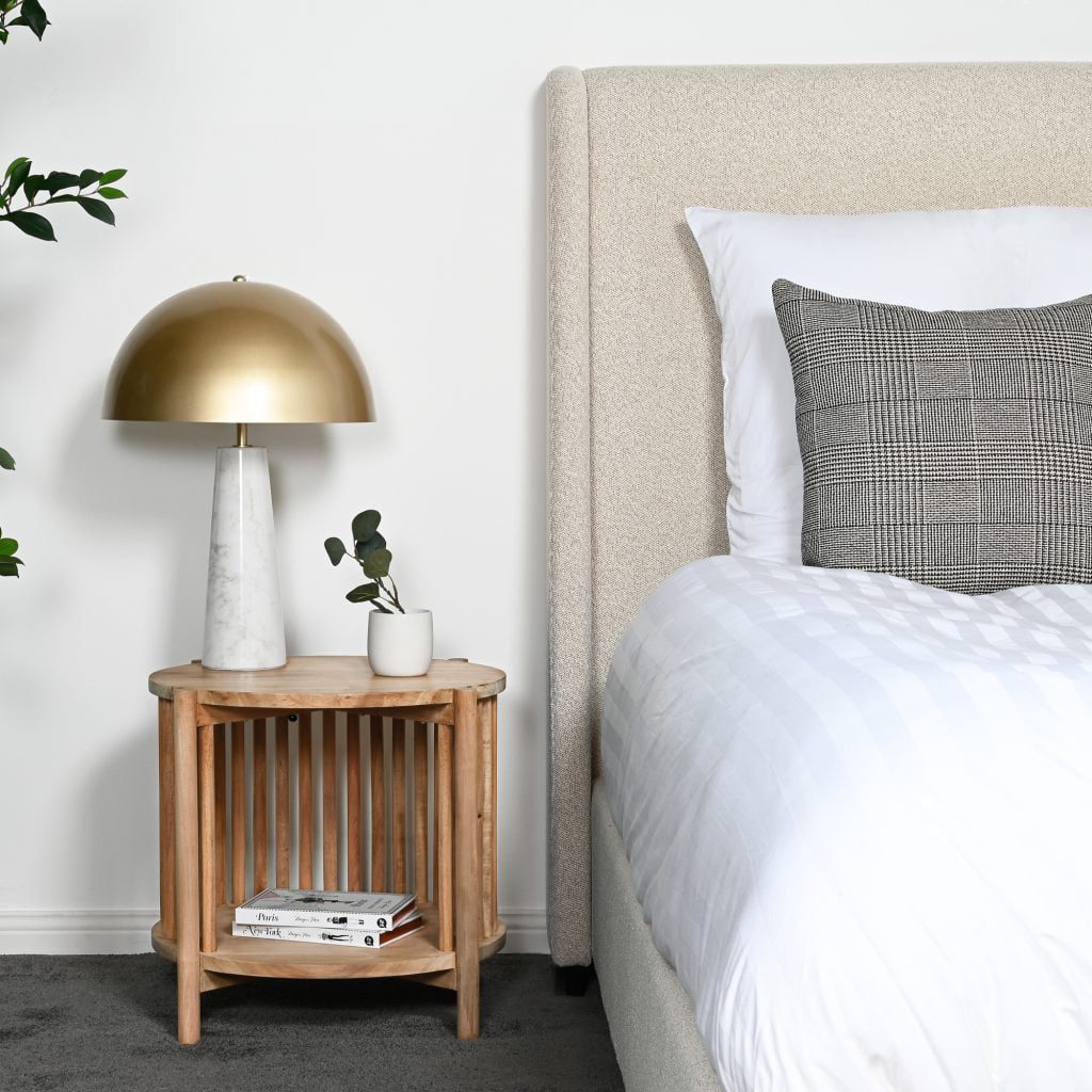 Natural wood round bedside table