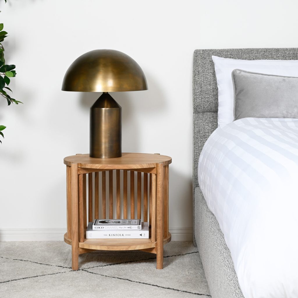 Natural wood round bedside table