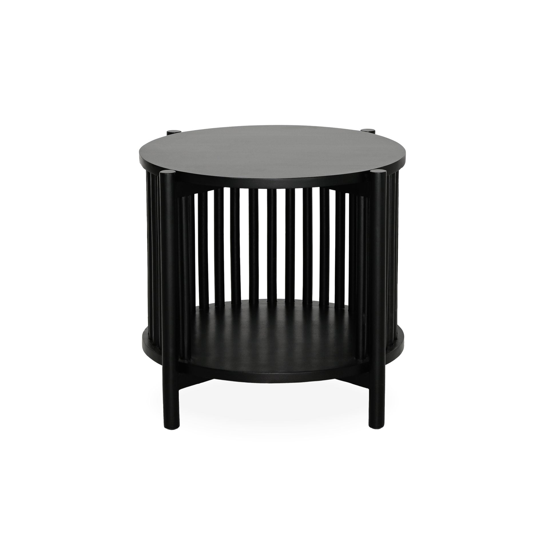 Black wood round bedside table