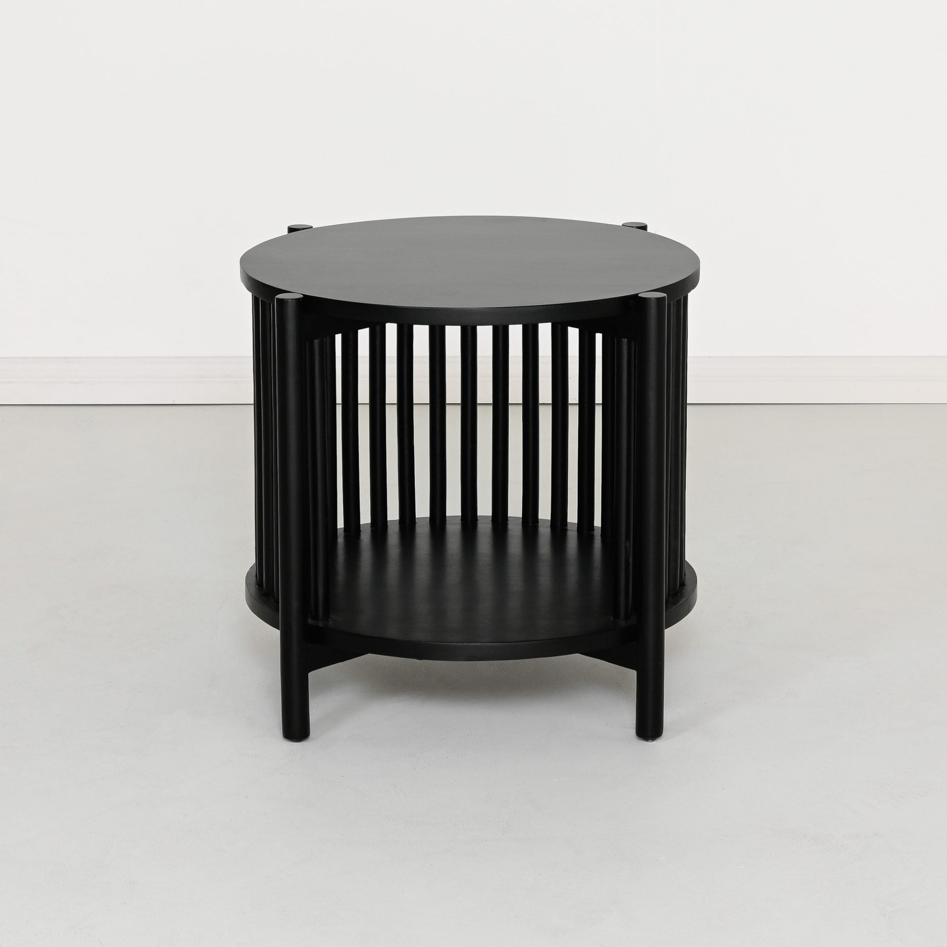 Black wood round bedside table