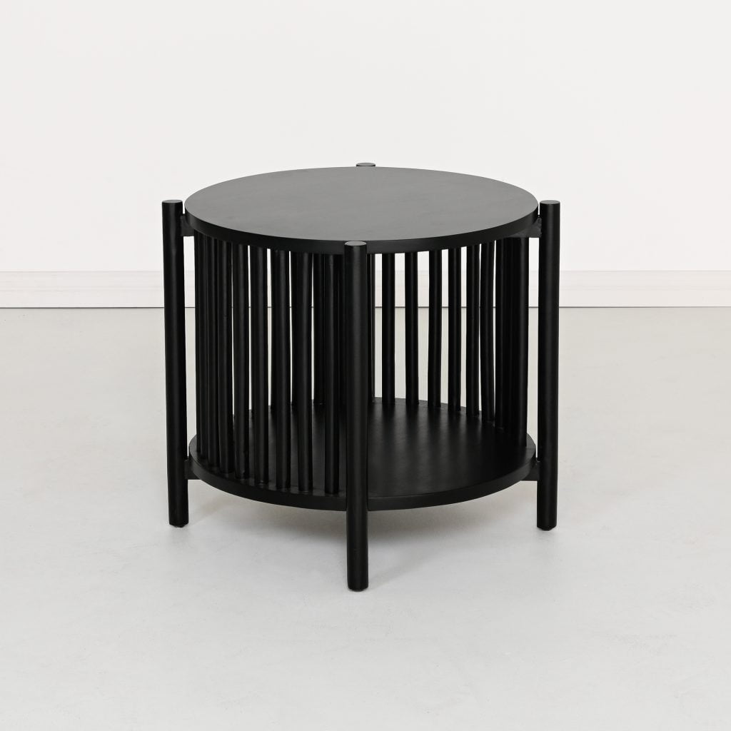 Black wood round bedside table