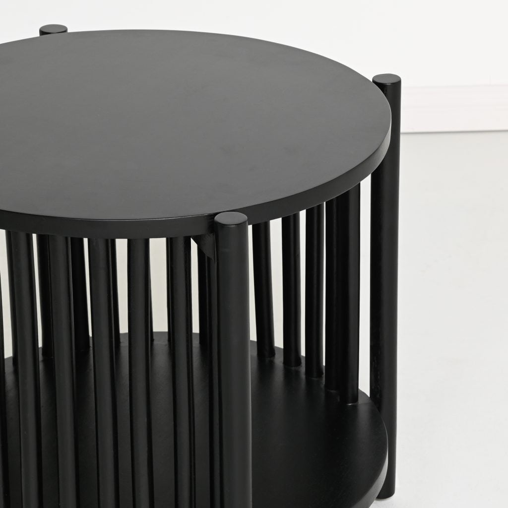 Black wood round bedside table