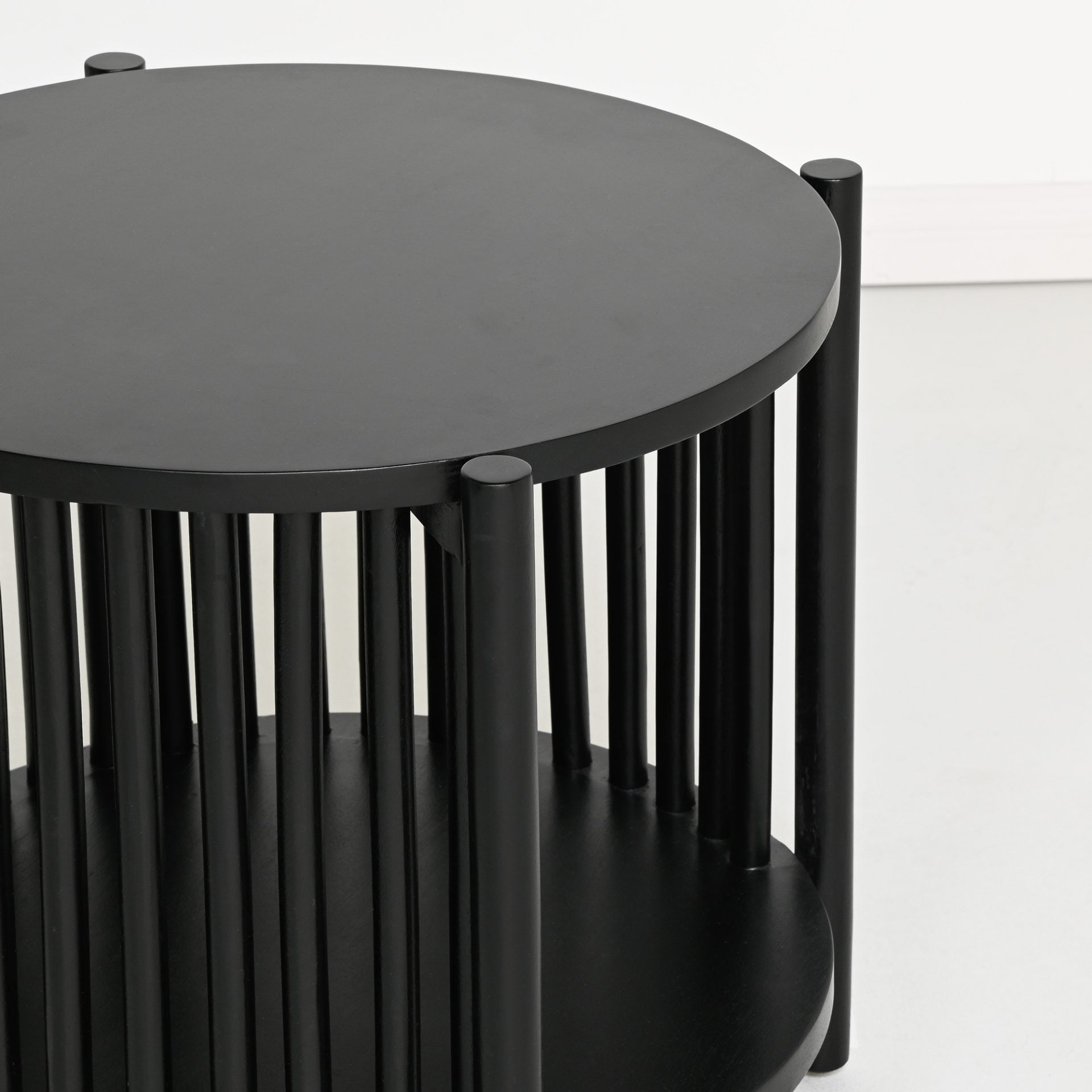 Black wood round bedside table