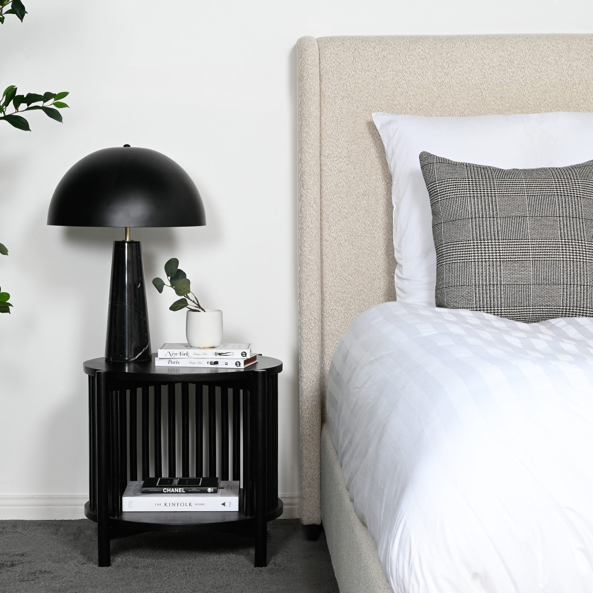 Black wood round bedside table