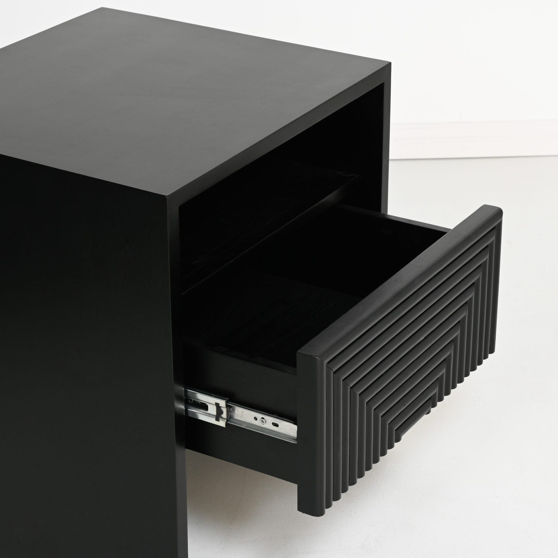 Black wood bedside table