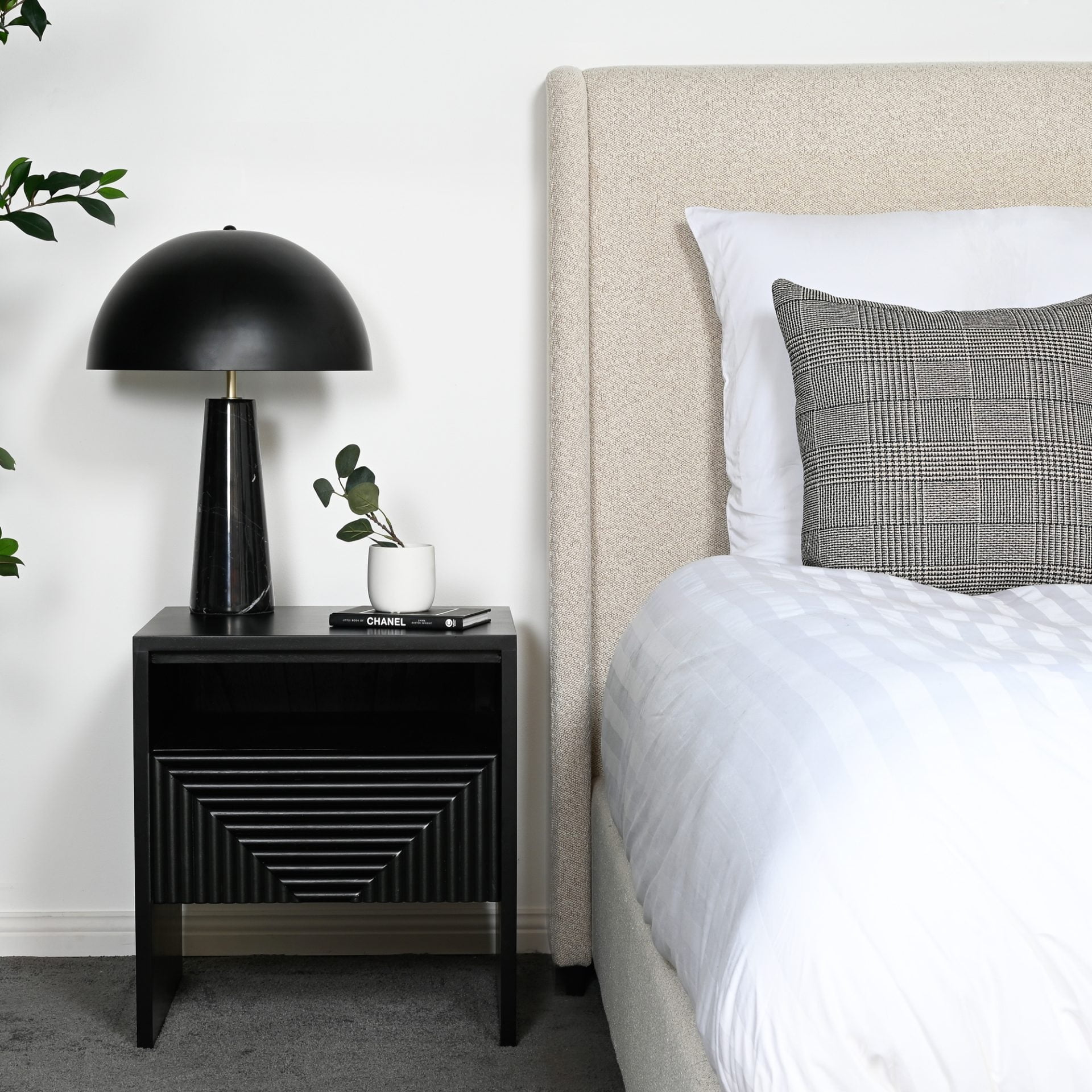 Black wood bedside table