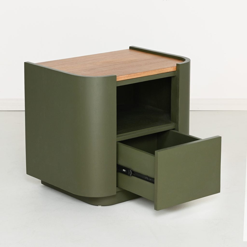 Green wood bedside table