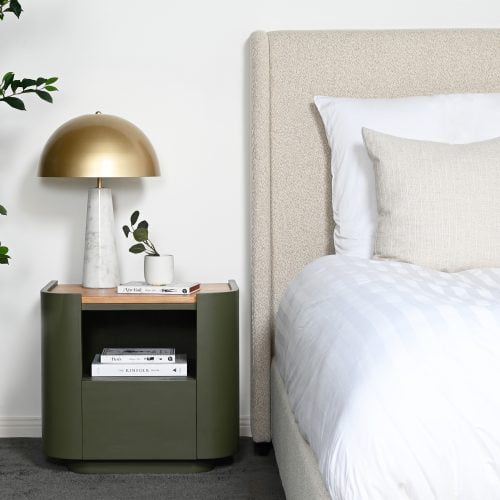 Green wood bedside table