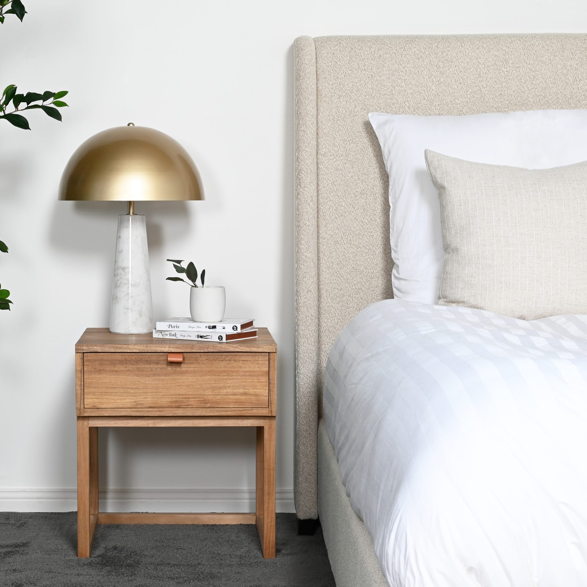 Natural wood bedside table