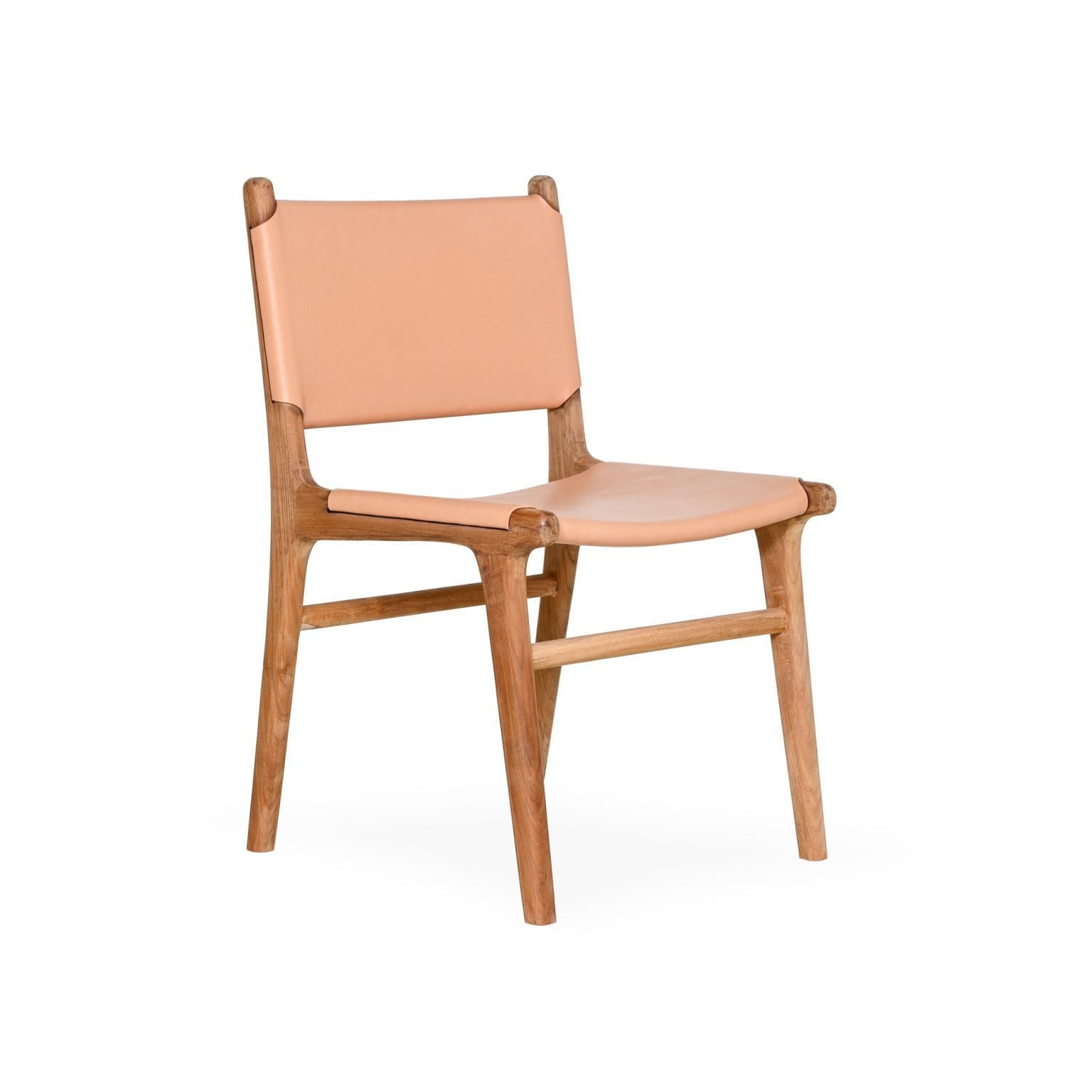 Natural wood dining chair with leather seat