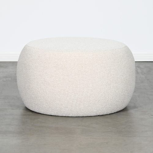 Round Beige Fabric Ottoman