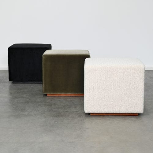 Square Beige Fabric Ottoman