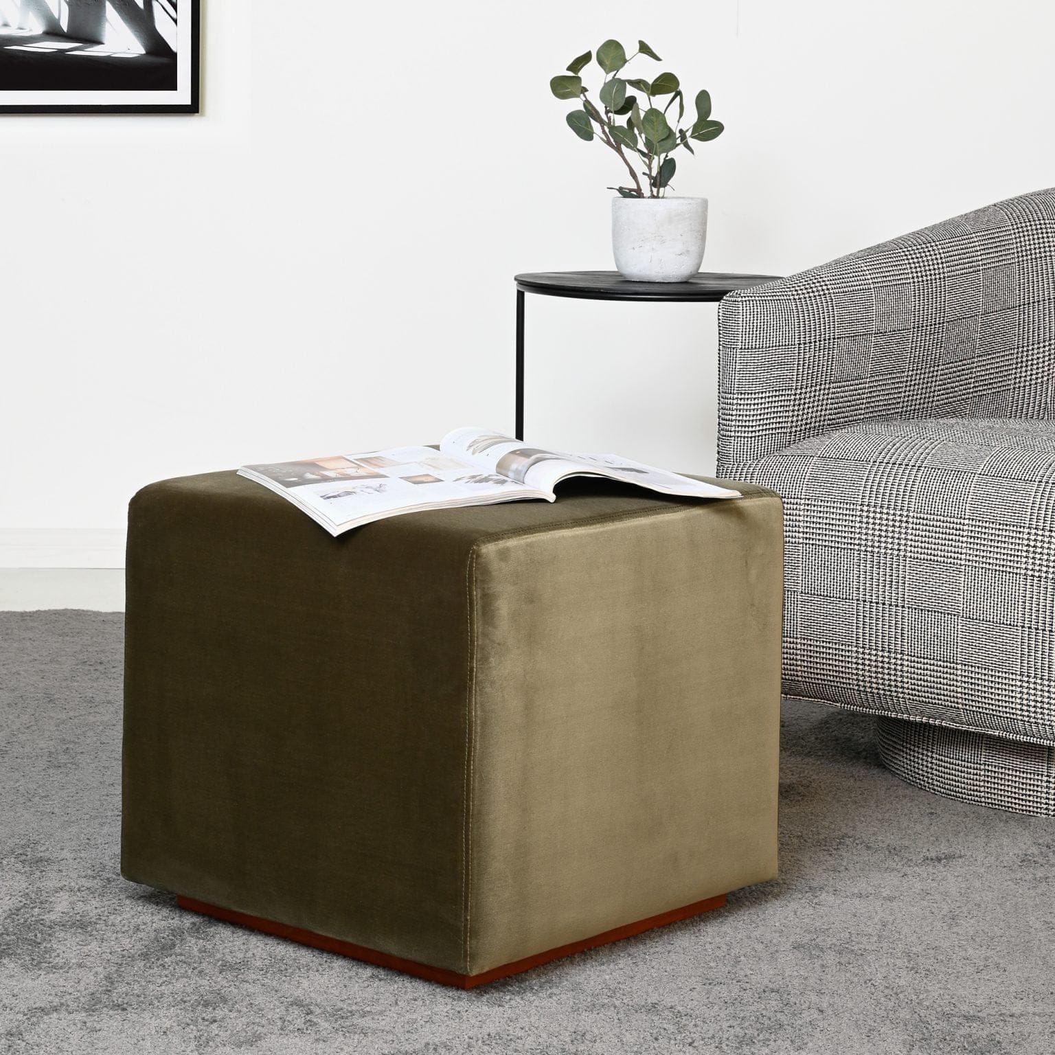 Square Green Velvet Ottoman