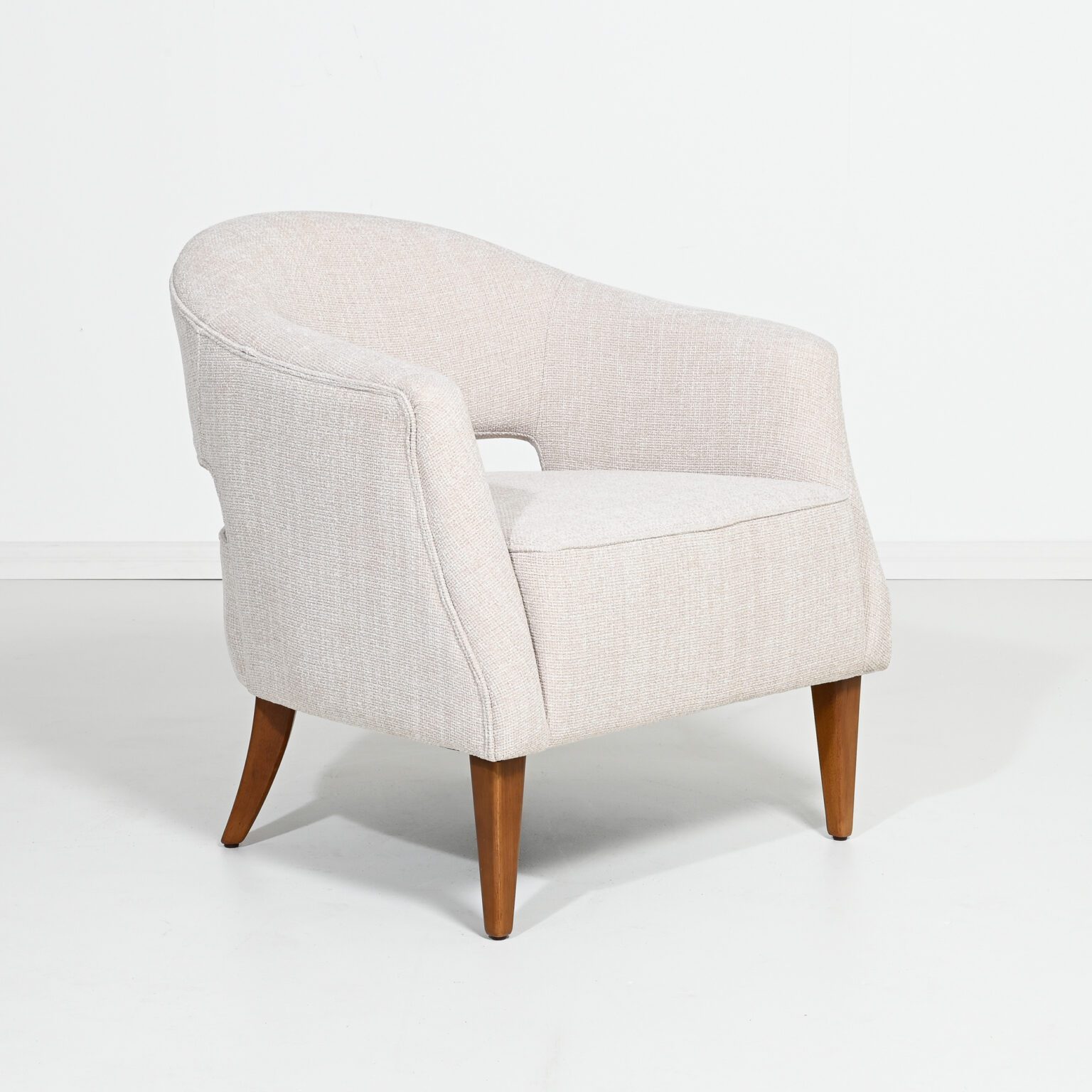 Beige Armchair with Wood Leg