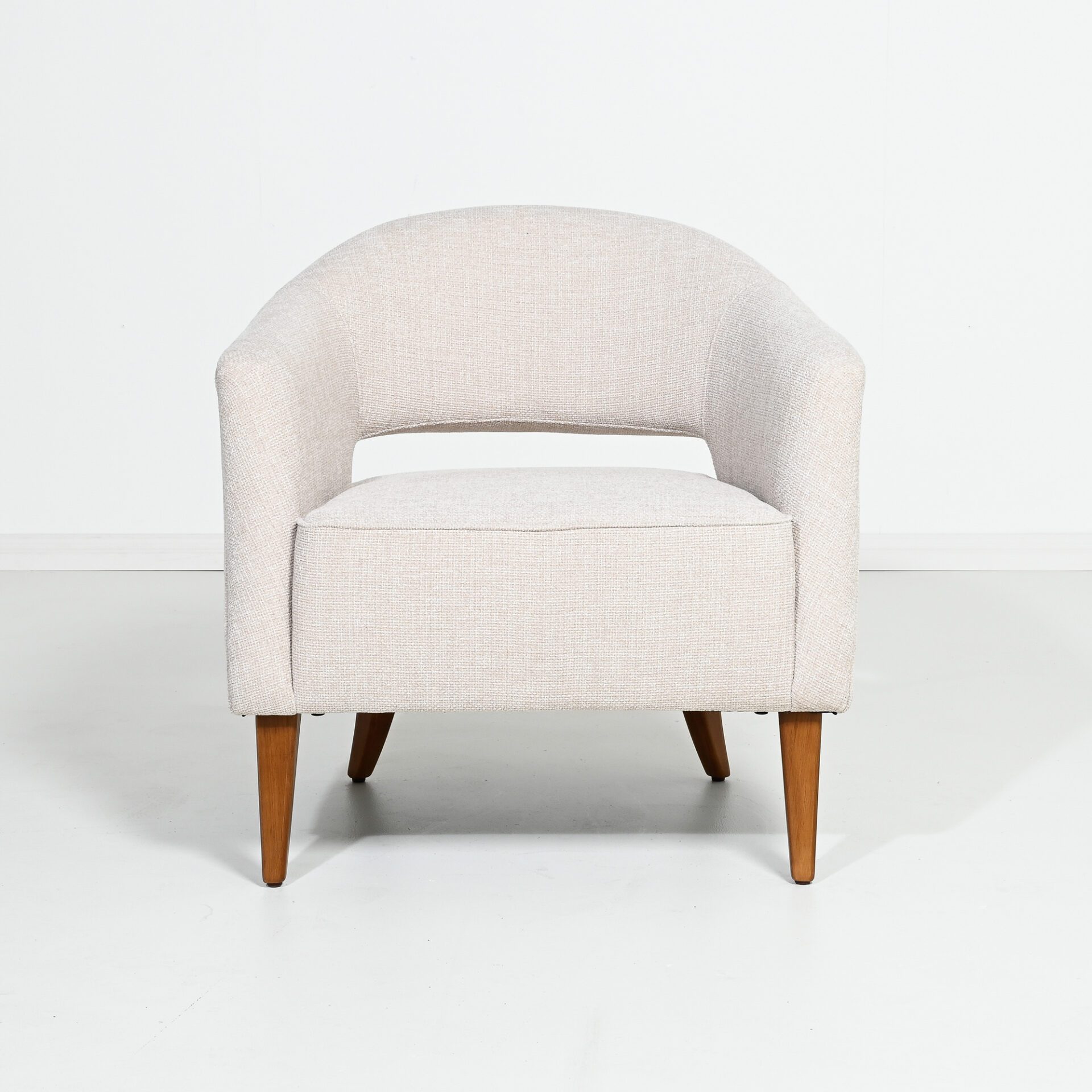 Beige Armchair with Wood Leg