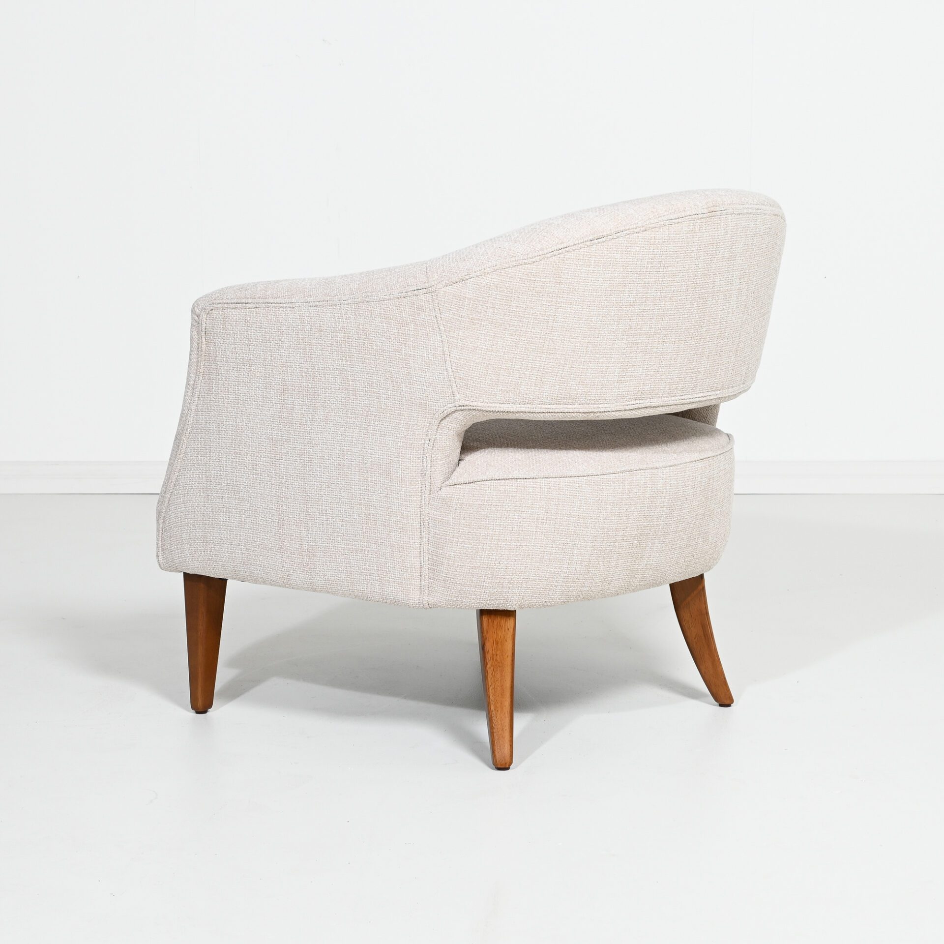 Beige Armchair with Wood Leg