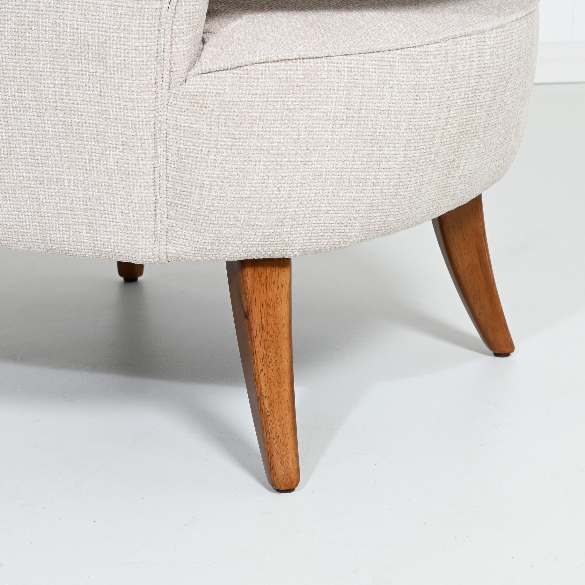 Beige Armchair with Wood Leg