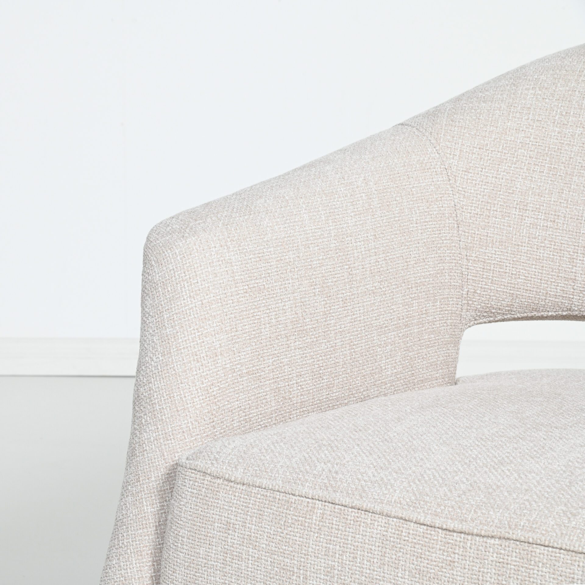 Beige Armchair with Wood Leg