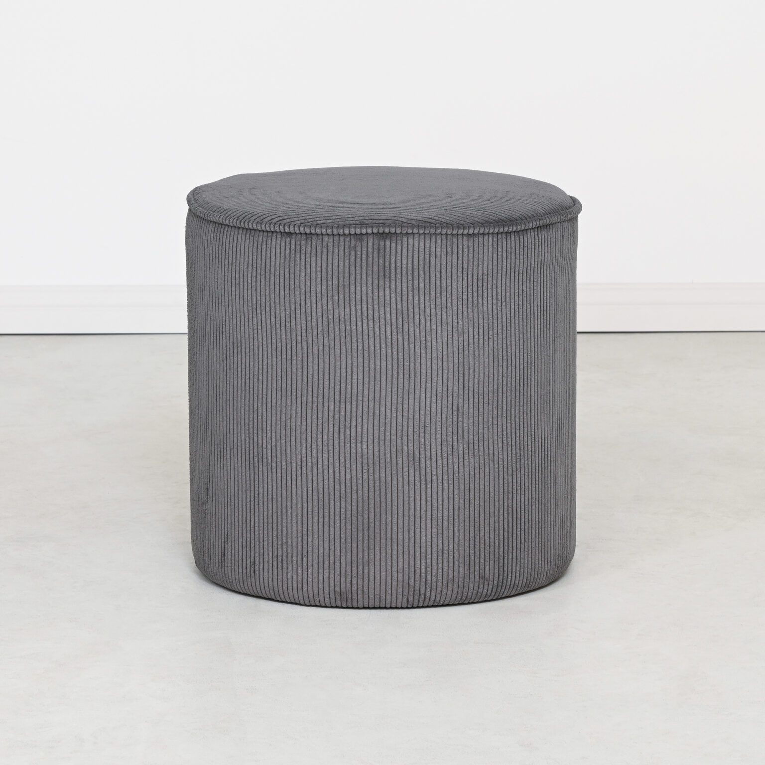 Round Grey Corduroy Ottoman