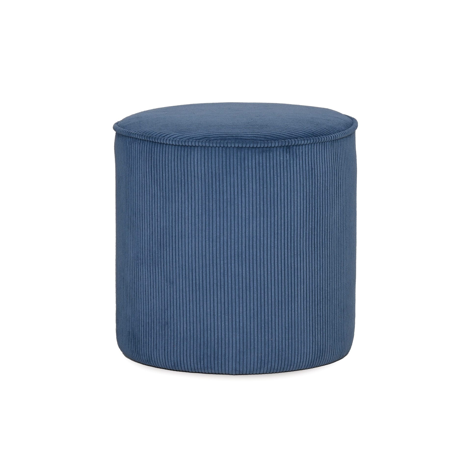 Round Blue Corduroy Ottoman