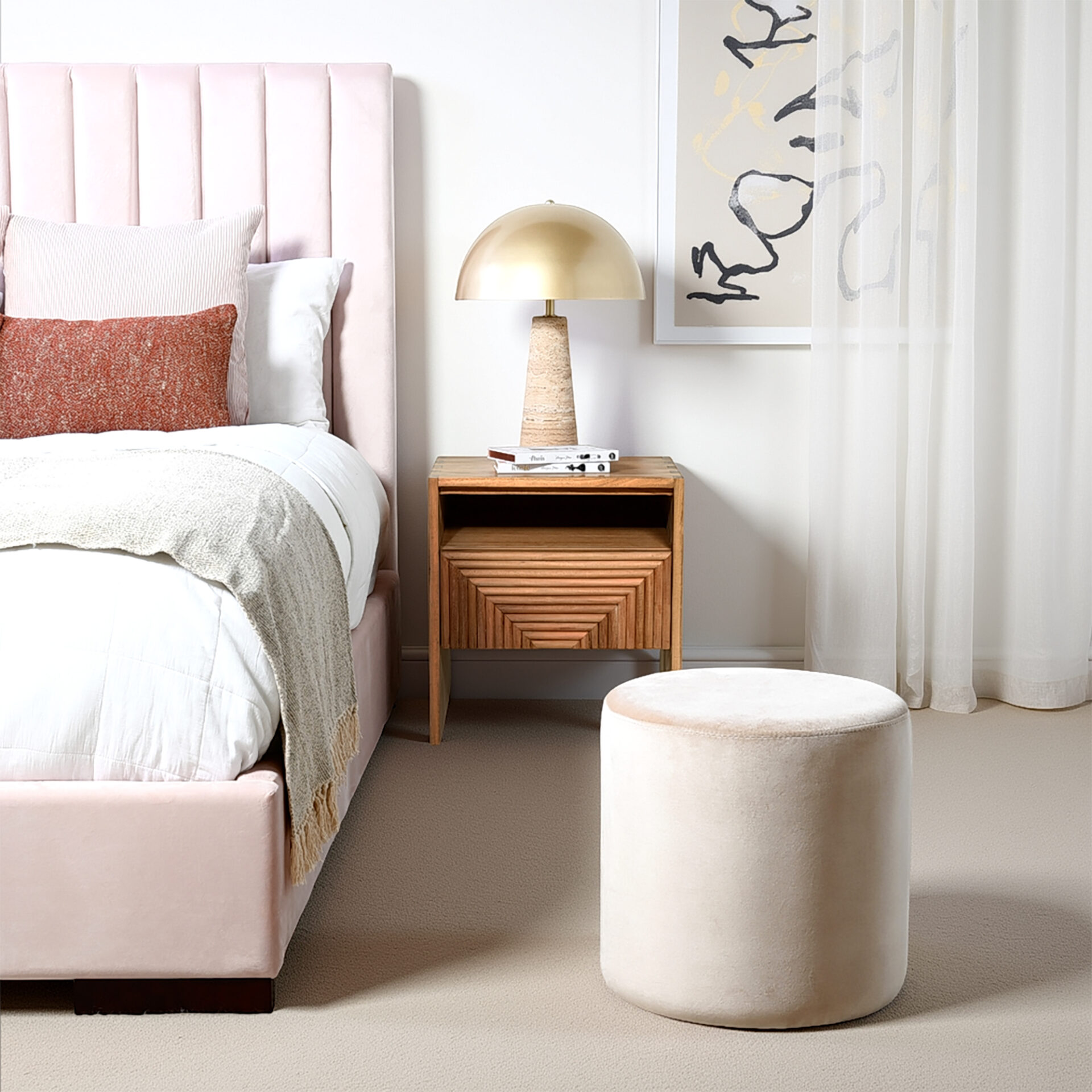 Natural wood bedside table