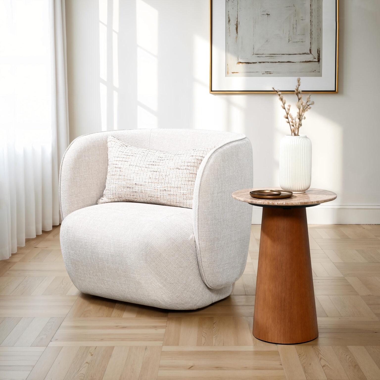 Round sandstone wood side table