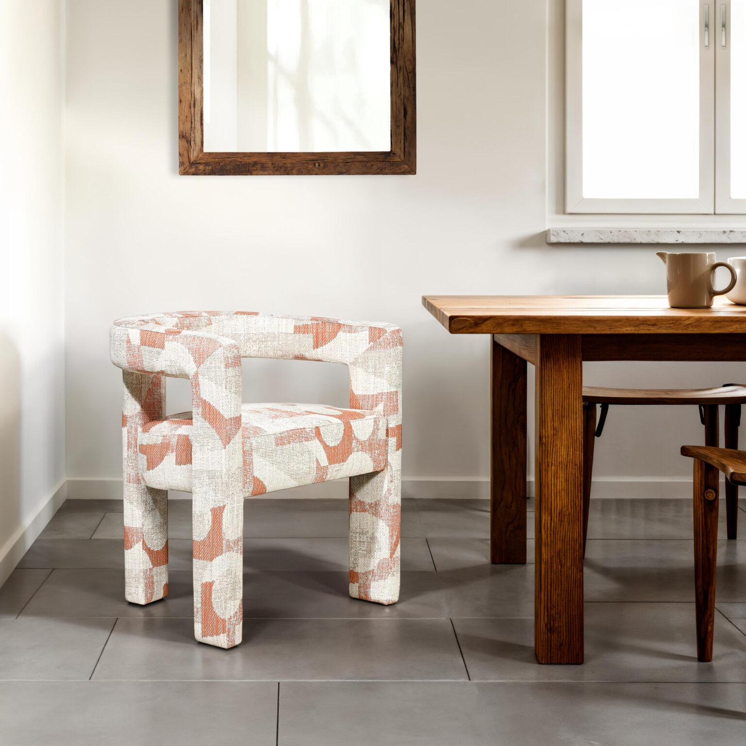 Natural and brick fully upholstered dining chair