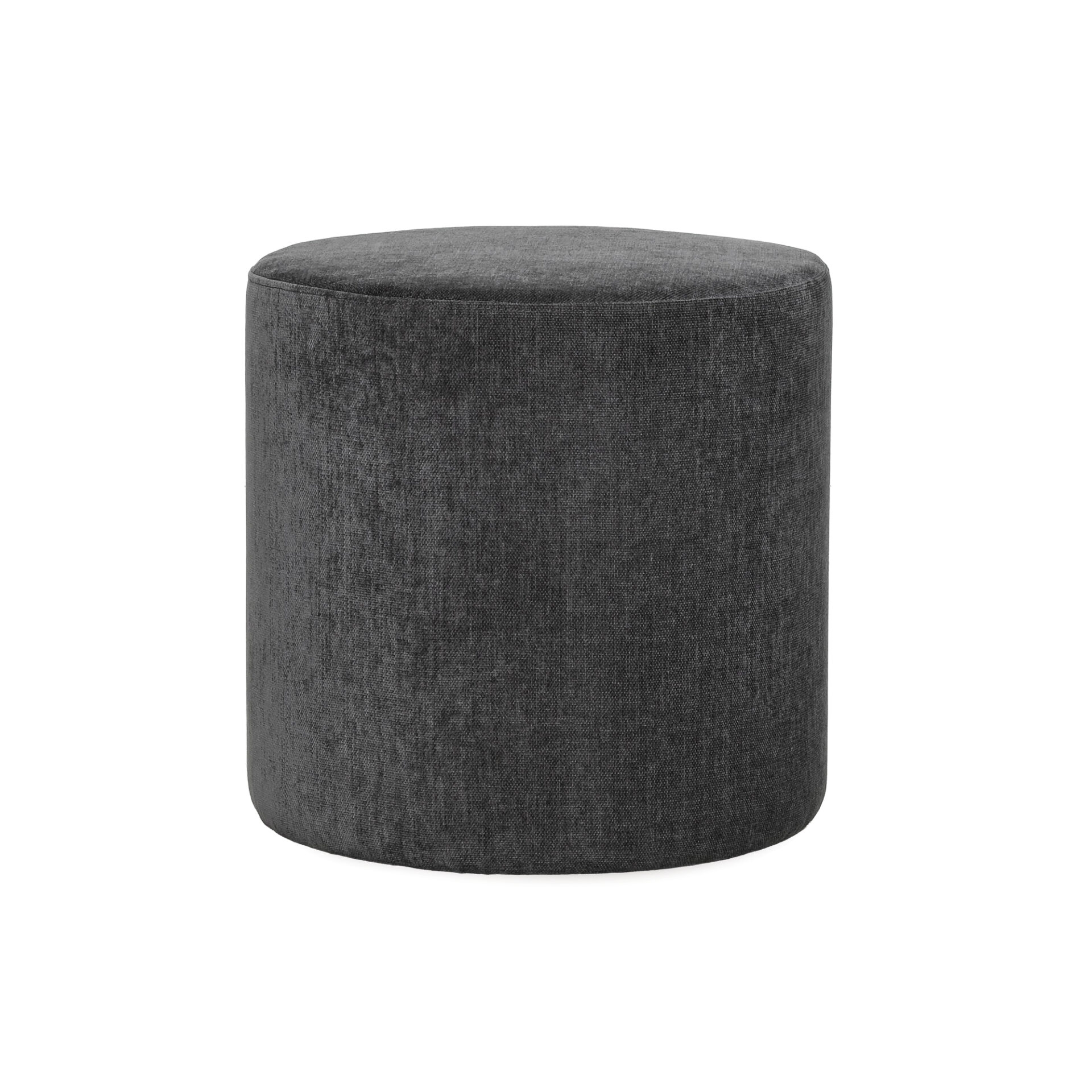 Grey round velvet chenille ottoman