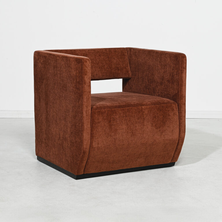 Brick red cube chair wood base
