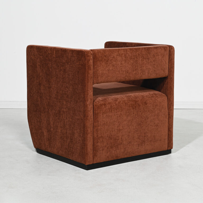 Brick red cube chair wood base