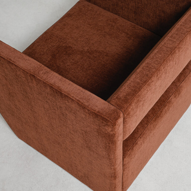 Brick red cube chair wood base