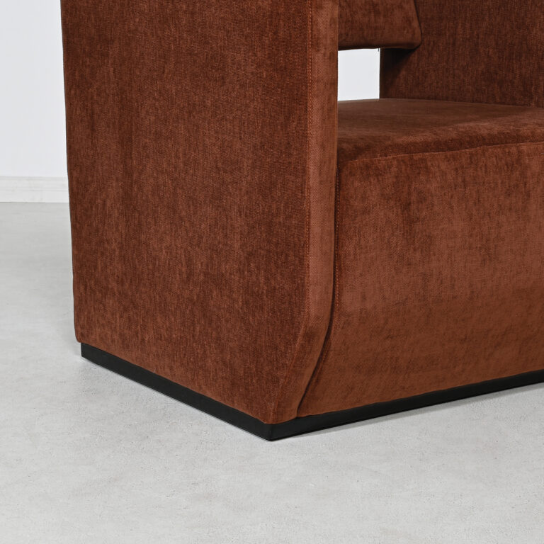 Brick red cube chair wood base