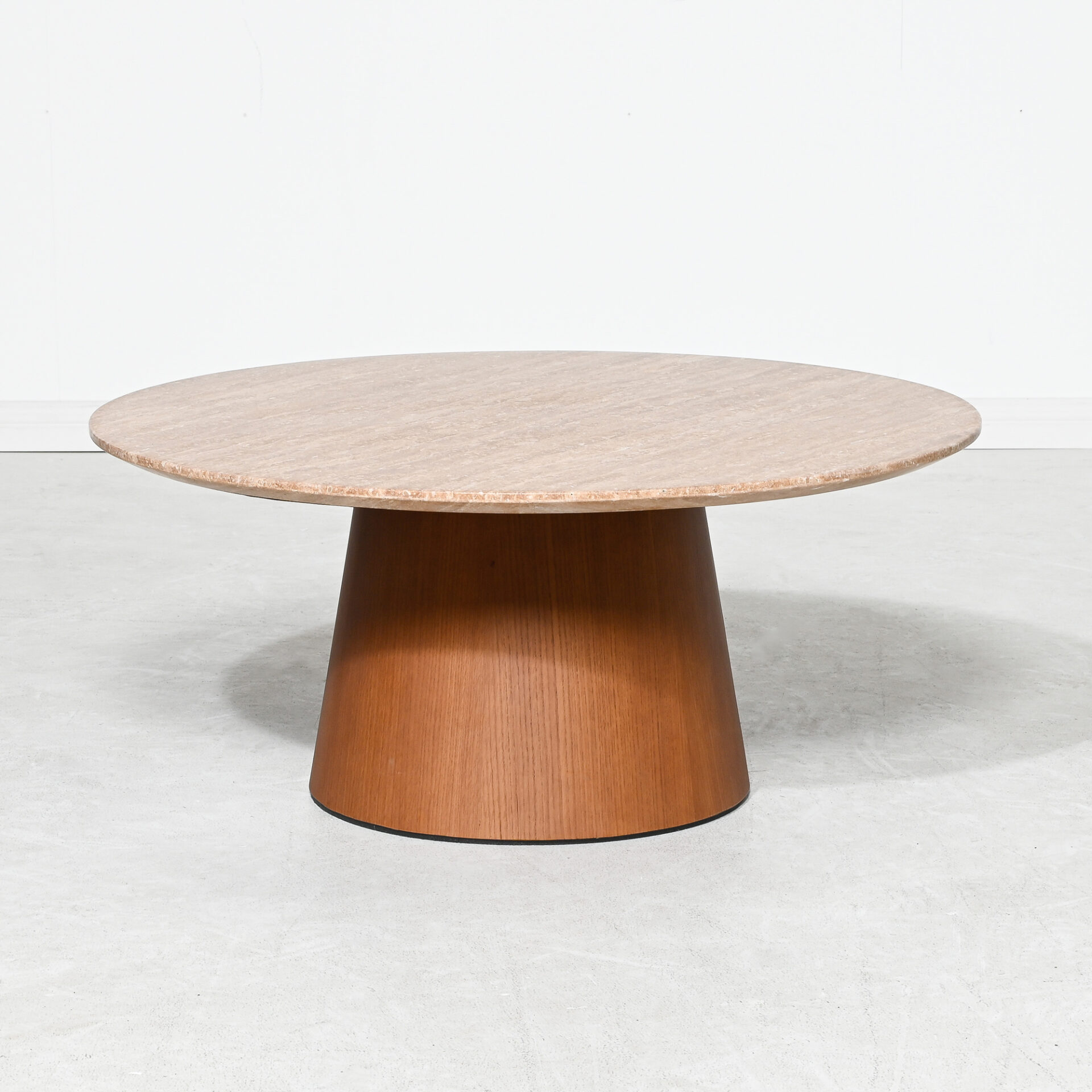 Round sandstone wood coffee table