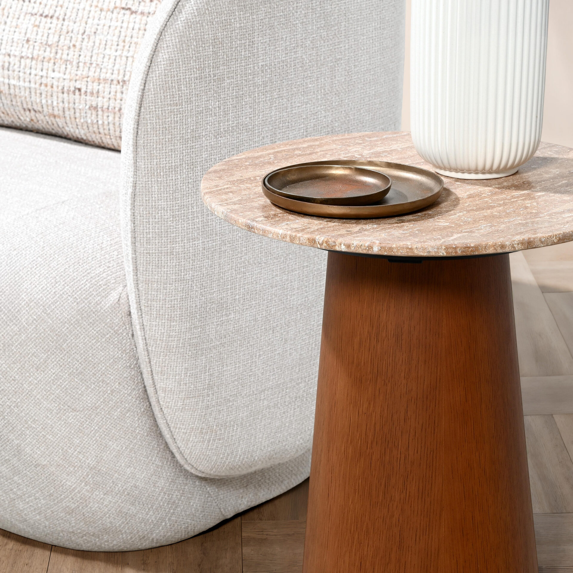 Round sandstone wood side table